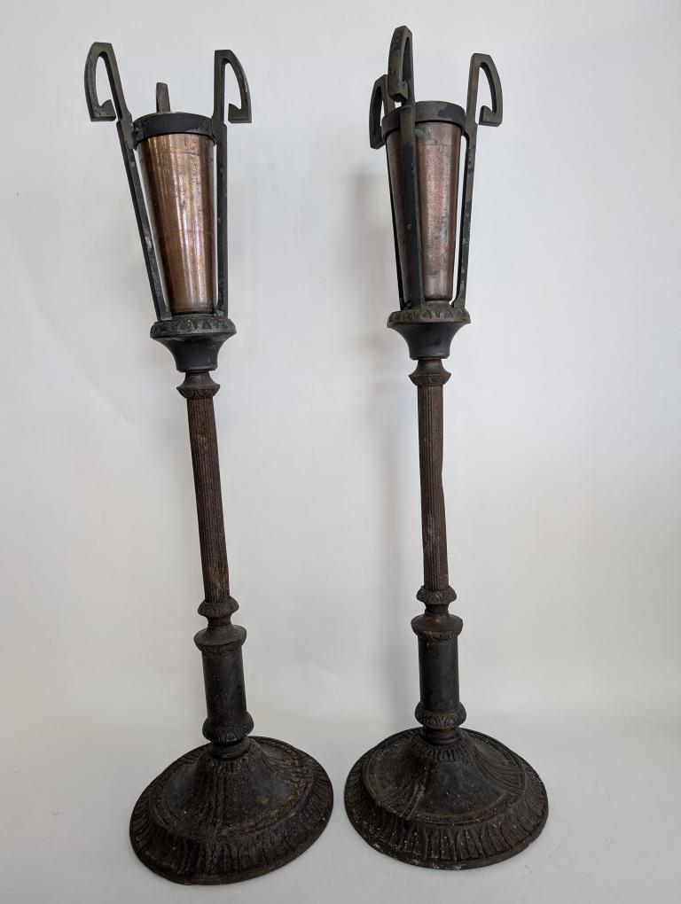 Antique Pair of Bronze, Copper Torchiere Vases, Art Deco , 36.5″H ...