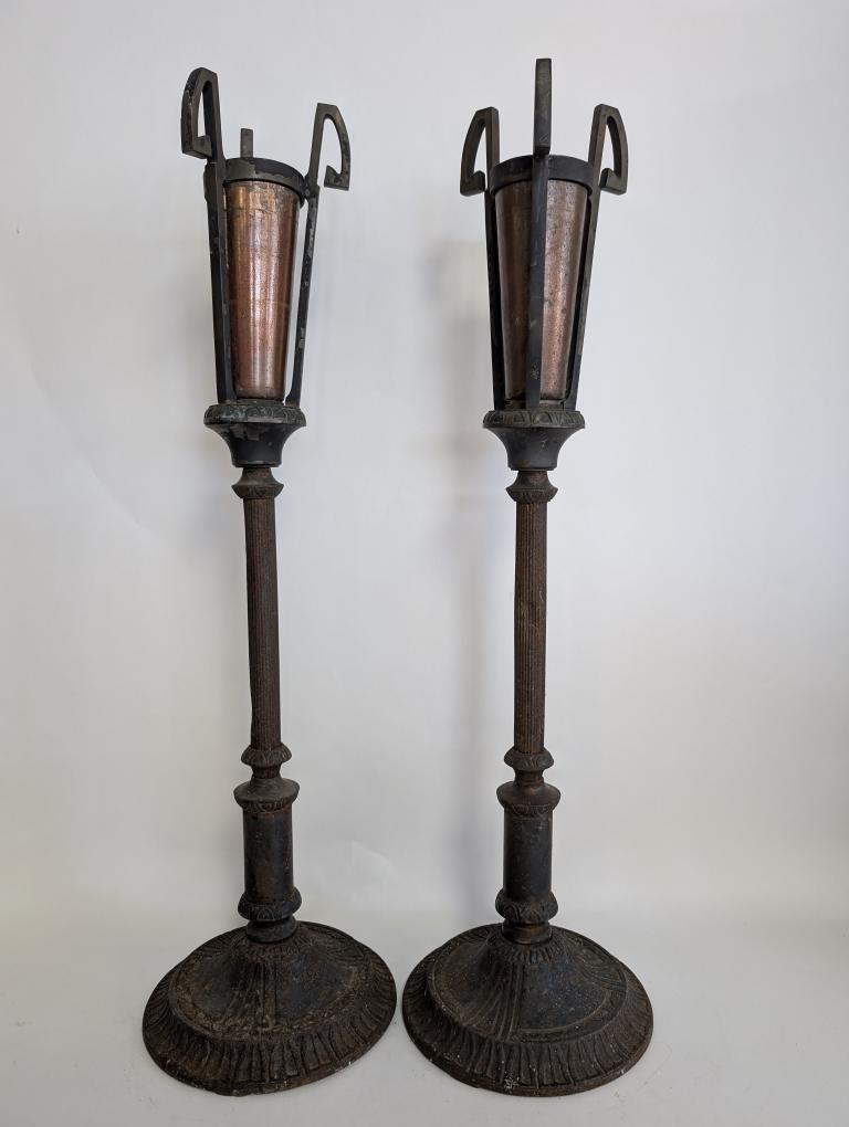 Antique Pair of Bronze, Copper Torchiere Vases, Art Deco , 36.5″H ...